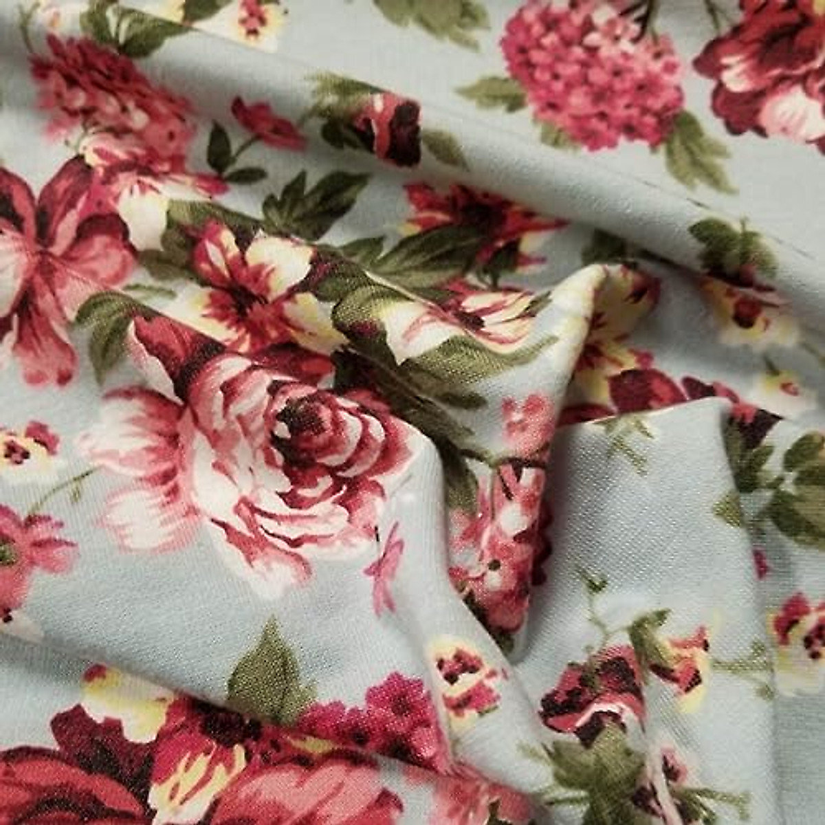 Stylish FABRIC Floral Pattern Printed on French Terry, 2-Way Stretch, Apparel Fabric, Home/DIY Projects, PALEBLUE-Rose 1 Yard
