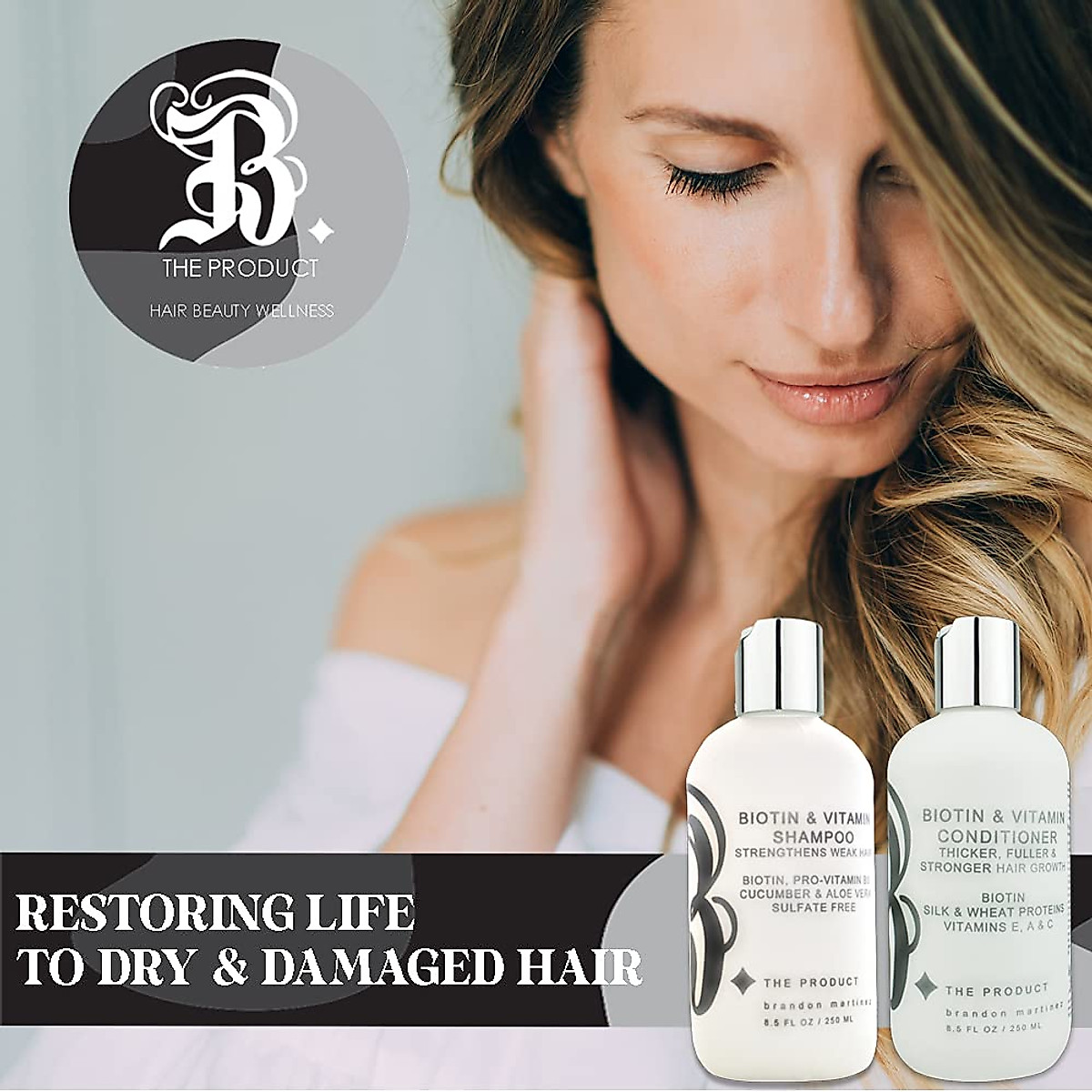 B THE PRODUCT High Potency Biotin Hair Growth Shampoo & Conditioner Set - Fortified with Vitamins E, A, C & B for Fastest Hair Growth (8.5oz.)