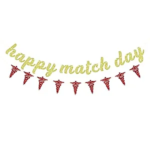 Happy Match Day Banner, Residency Match/Congratulations You Matched Decorations, Congrats on Matching, Doctor Graduation Party Decorations 2023 Red and Gold Glitter