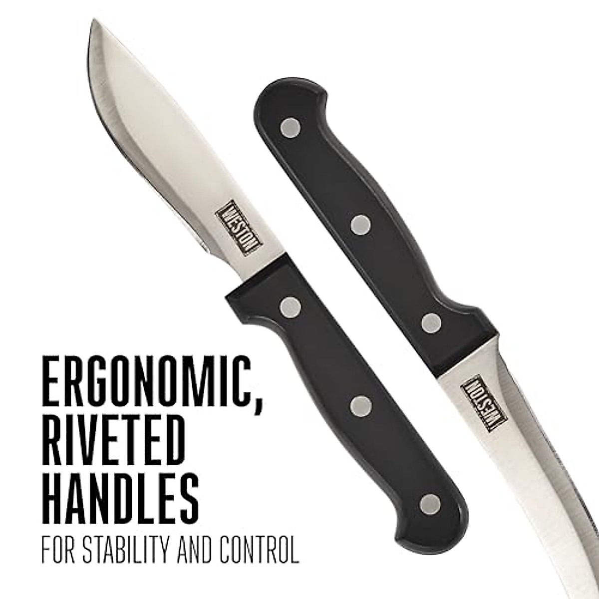 Weston 10-Piece Game Processing Knife Kit, 8" Butcher, 6" Cleaver, 5.3" Fillet, and 4.2" Skinning Knives, Adjustable 12.25" Butcher Saw, Sharpener, Shears & Storage Case, Stainless Steel (83-7001-W)