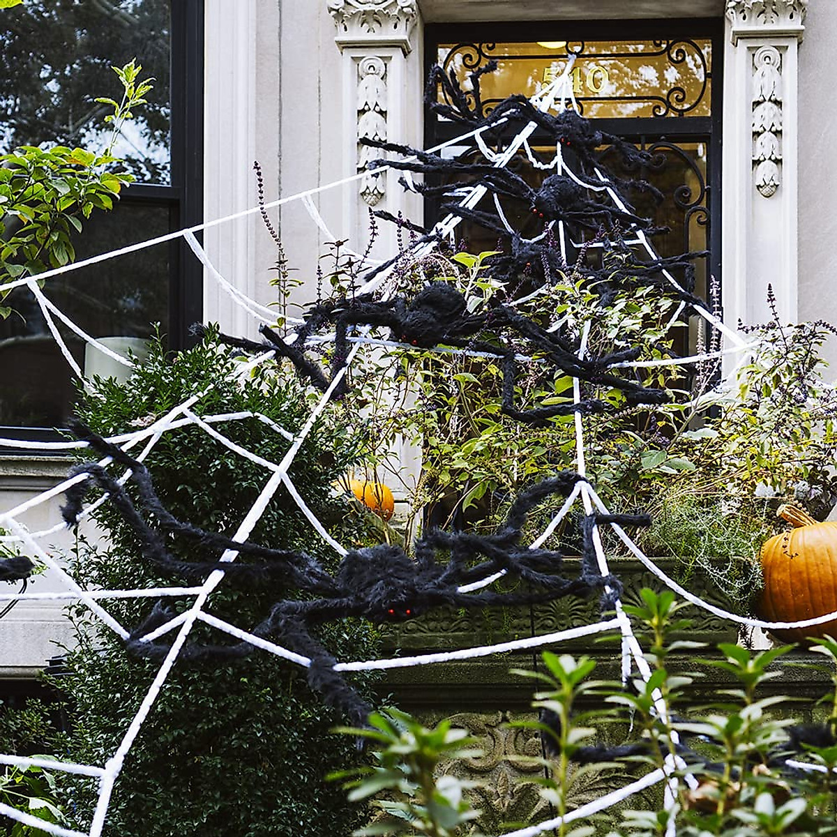 Halloween Decorations 276" Halloween Spider Web + 59" Giant Halloween Hairy Spider with Triangle Huge Spider Web for Indoor Outdoor Halloween Decoration Yard Lawn Home Party Haunted House Decor