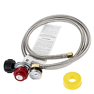 GUOFALDE 5 Ft 0-30 PSI High Pressure Adjustable Propane Regulator with Gauge, 60’’ Hose QCC1/Type1 to 3/8" Female Flare, for Turkey Fryer, Grill, Gas Burner, BBQ Fire Pit