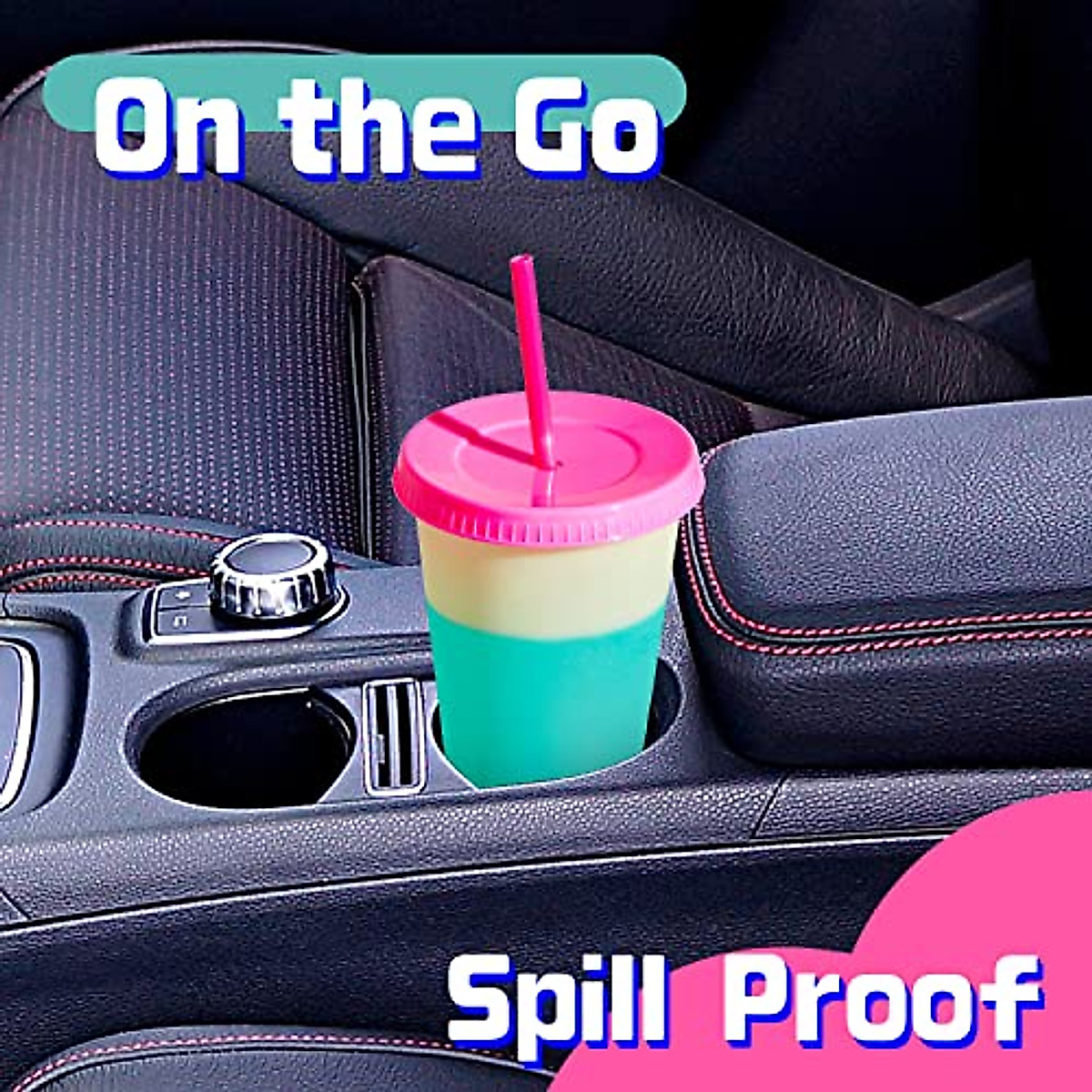 Befano Color Changing Cups, 24oz Reusable Plastic Cups with Lids and Straws for Adults and Kids, Bulk Tumblers for Iced Coffee Tea and Smoothie, To go Summer Cups for Party and Travel -4 Pack