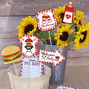 Kreatwow BBQ Baby Shower Centerpieces Baby Q Shower Decorations BBQ Table Toppers for Picnic Party Summer Barbecue Party Supplies 24 Pcs