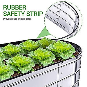 Ohuhu Raised Garden Bed w/Safety Edging, 5.7x1.7x1 FT Galvanized Metal Planter Box, Outdoor Plant Beds Planting Boxes for Vegetable Flower Herbs, Above Ground Elevated Large Oval Gardening Planters