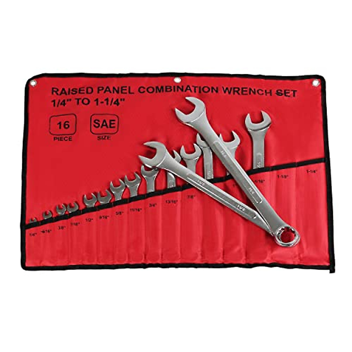 ABN Raised Panel Combination Wrench Set SAE Standard Wrench Set 1/4in to 1-1/4in 16-Piece Combination Wrenches Set