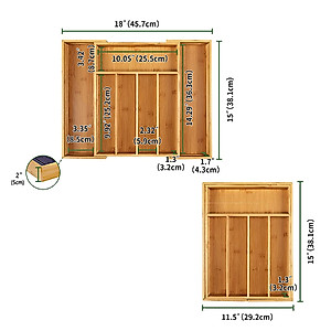 Utoplike 4 pcs Bamboo Kitchen Drawer Dividers(16.8-21.8IN) and Bamboo Cutlery Tray Silverware, Drawer Dividers for Kitchen Utensils