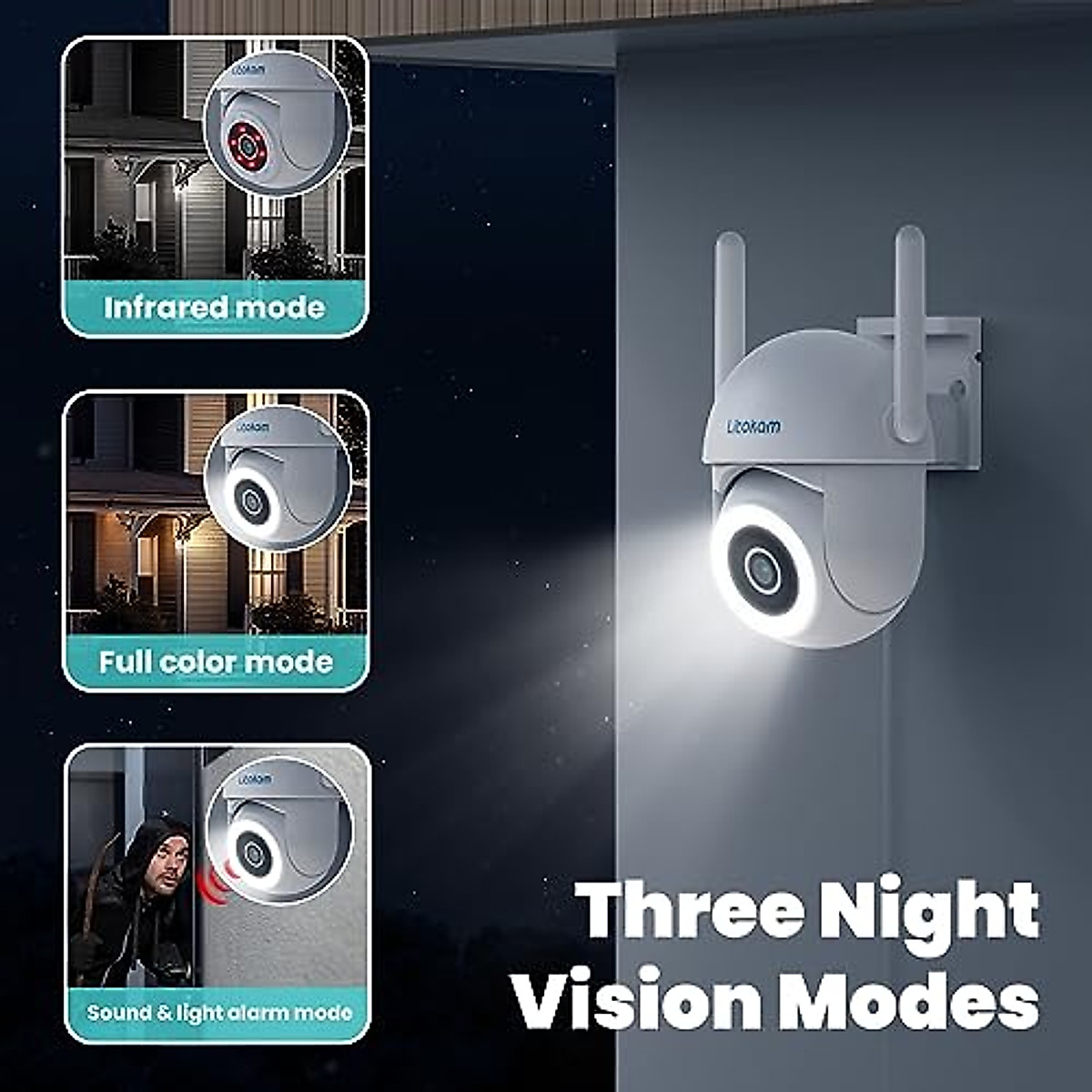 4MP Security Camera Outdoor, litokam 2.5K Cameras for Home Security Outside with 360° PTZ, Color Night Vision and Siren, Auto Tracking & AI Motion Detection, No Monthly Fee, 2-Way Talk