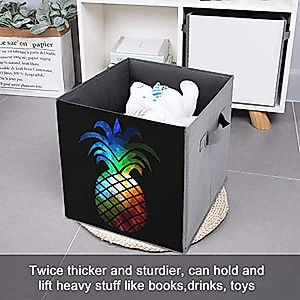 Galaxy Pineapple Storage Bins Cubes Foldable Fabric Organizers with Handles Clothes Bag Book Box Toys Basket for Shelves Closet 10.6"