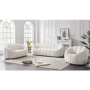 Meridian Furniture 613Cream-S Elijah Collection Modern | Contemporary Velvet Upholstered Sofa with Deep Channel Tufting