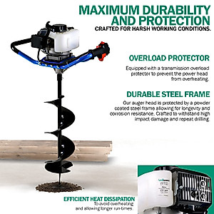Landworks Wood Chipper Compact Rotor Assembly Design 3" Max Capacity & Earth Auger Power Head Heavy Duty 3HP 52cc 2 Stroke Gas Engine w/Steel 8"x30" Bit w/Fishtail [Bundle Deal]