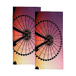 Hand Towels Face Towels Set of 2 Ferris Wheel Twilight Time Soft Comfortable Polyester Microfiber Fast Water Absorbent Towels for Bathroom Kitchen 30X15 Inch