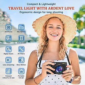 4K Digital Camera for Photography and Video Autofocus 48MP Vlogging Camera for YouTube with SD Card 3” Flip Screen Flash 16x Zoom Anti-Shake Travel Camera 2 Batteries|Battery Charger for Beginner