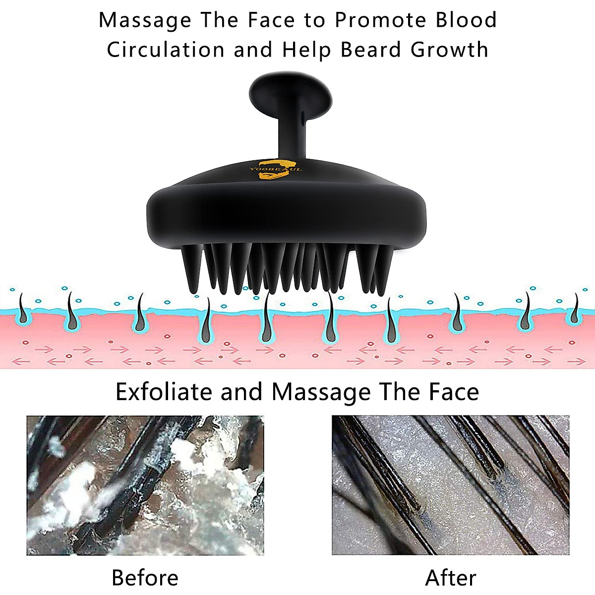 Hair & Beard Brush for Men, Silicone -Professional Beard Scrubber, Helping Beard-Shampoo Better Clean the Beard. Exfoliating Promote Beard Growth, Good Helper for Beard Oil -Black