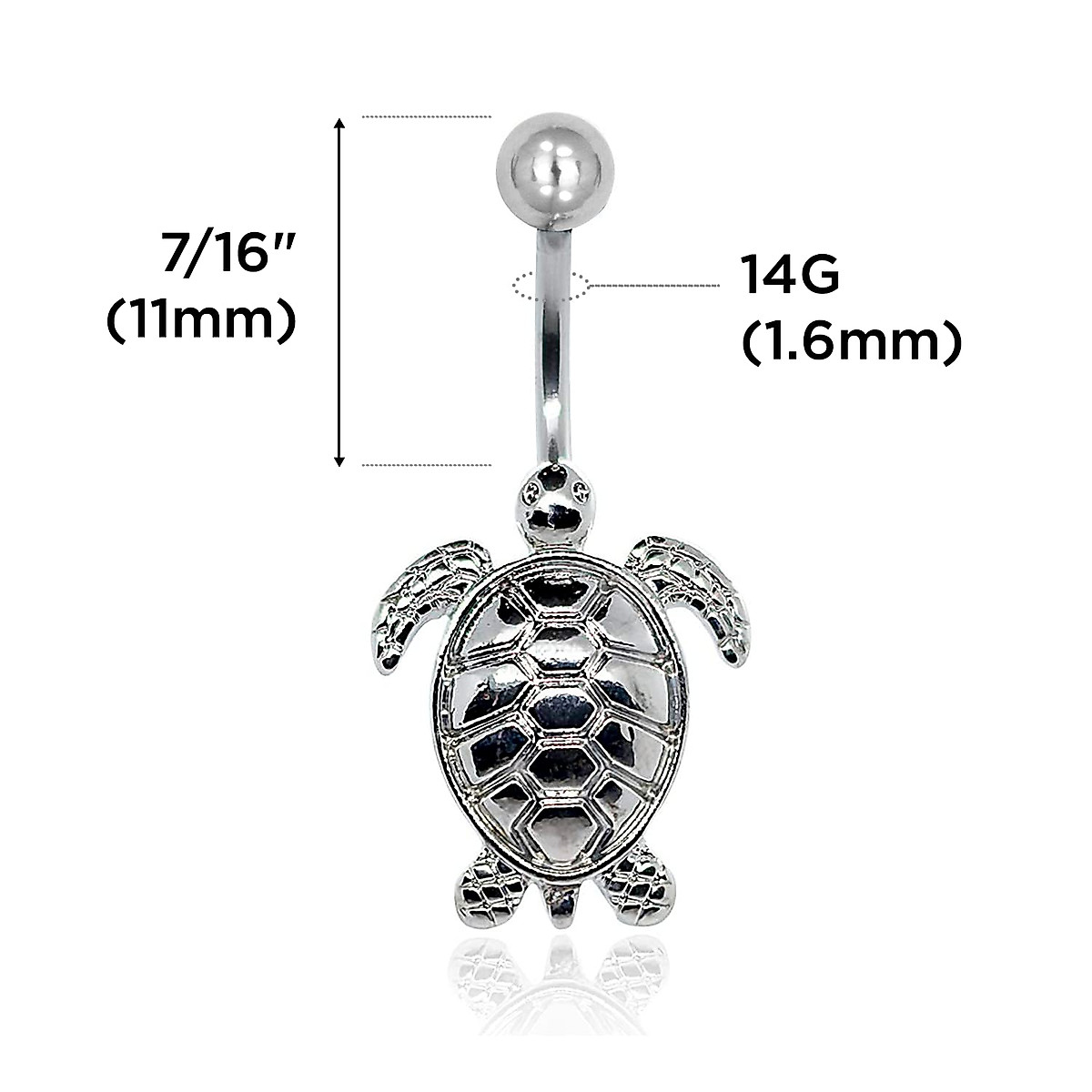 Pierce2GO Sea Turtle Belly Button Ring - 14G Surgical Steel turtle Belly Button Ring - Belly Button Rings Piercing for Women – 7/16”