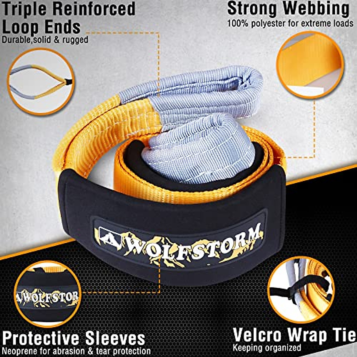 WOLFSTORM Tree Saver Winch Strap 4 In X 8 Ft - 41800 lbs Break Strength Off-Road Recovery Strap Heavy Duty Winch Strap Recovery Rope Accessory with Triple Reinforced Loop Ends - for 4x4 UTV ATV Trucks
