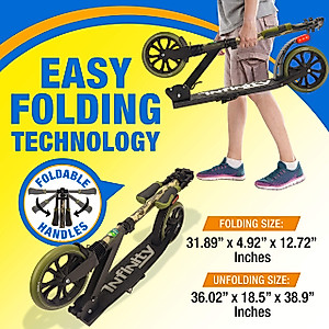 SereneLife Kick Scooter Adult Teenagers Kids- 2 Wheel Kids Scooter with Adjustable T-Bar Handlebar - Alloy Anti-Slip Deck - Portable Folding Scooters for Kids with Carrying Strap - Camouflage