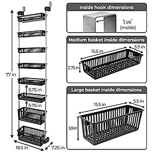 Smart Design Over-the-Door Organizer for Storage – Perfect for Pantry Organization, Bedroom, Bathroom Storage, Playroom, or Kitchen - Adjustable Steel Frame with 8 Baskets & Wall Mount – Black
