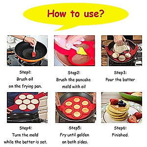 SPCCL Pancake mold maker 2pcs, Silicone pancake molds, Pancake Mold, Non Stick Pancake Maker, RoundHeart pancake mold, 7 Cavity, with 1 Silicone Brush, for MuffinPancakeEggs
