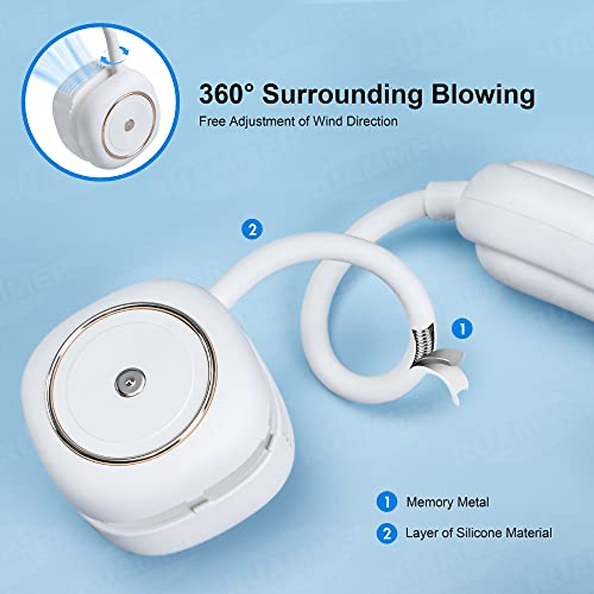 RUAMMER Portable Neck Fan, Hands-Free Bladeless Neck Fan, 360° Adjustable Personal Neck Fan, Ultra-Light Hanging Neck Fan, Rechargeable, USB Powered Around the Neck Fan, Headphone Design, 3 Speeds