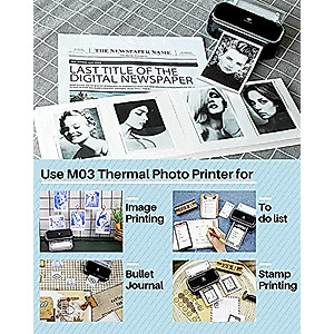 Phomemo M03 Pocket Printer- Portable Printer Photo Printer with 3 Roll 3 Inch Black on White, 77mm x 3.5m, 3 Inch X 11.5 ft, Compatible with iOS + Android for Photos, Journalist, Work, Plan-Black