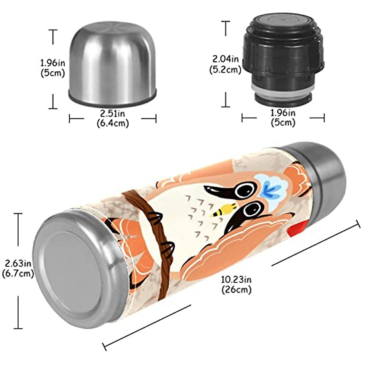 Stainless Steel Leather Vacuum Insulated Mug Bird Thermos Water Bottle for Hot and Cold Drinks Kids Adults 16 Oz