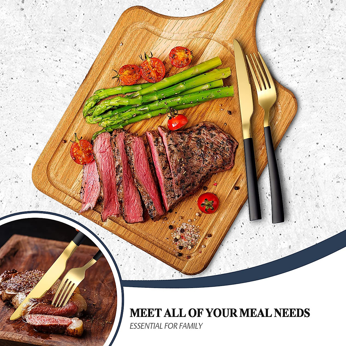 20 Pieces Silverware Set, Stainless Steel Flatware Set Includes Spoons Forks Knives, Cutlery Utensils Set Service for 4, Gold Mirror Polished and Matte Black Painted, Dishwasher Safe