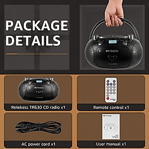 Retekess TR630 CD and Cassette Player Combo, Portable Boombox AM FM Radio, Bass Boost Speakers, Recording Transcription, USB, Micro SD, LCD Display for Family