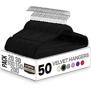 Utopia Home Premium Velvet Hangers 50 Pack - Non-Slip & Durable Clothes Hangers - Black Hangers with 360 Degree Rotatable Hook - Heavy Duty Coat Hangers