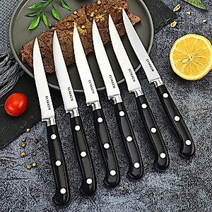EUSKKEM Steak Knives Set of 6,Steak Knife Set,Durable Full Tang Steak Knives,Sharp Flatware Steak Knives