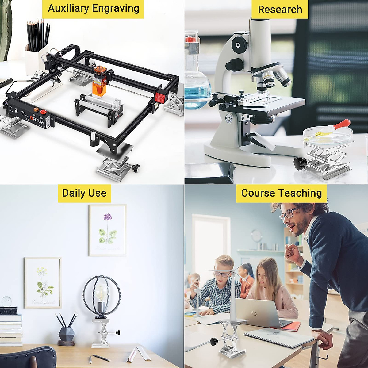 4 Pack Laser Engraver Lift Stand, 4" x 4" Stainless Steel Stand Platform with Adjustable Height for Laser Engraver, Ortur Laser Master 2, Ortur Laser Master 3 Laser Engraving Cutting Machine