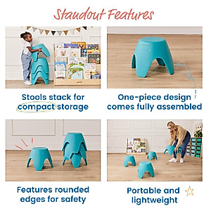 ECR4Kids Ayana Stool Set, Flexible Seating, Turquoise, 4-Pack