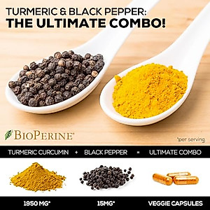Turmeric Curcumin with BioPerine 95% Standardized Curcuminoids 1950mg - Black Pepper Extract for Max Absorption, Nature's Joint Support Supplement, Herbal Turmeric Pills, Vegan Non-GMO - 180 Capsules