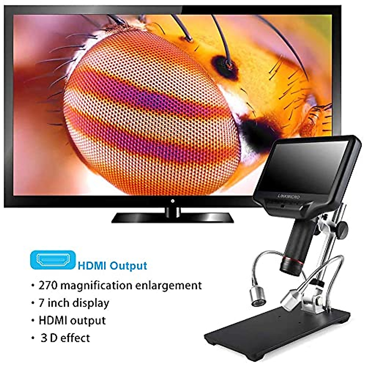 HDMI Digital Microscope LINKMICRO LM407 7'' LCD Digital Microscope for Adults 270X Soldering Microscope with Screen 1080P Photo&Video Metal Stand UV Filter for PCB Repair SMD Soldering