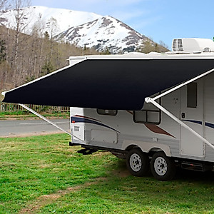 ShadePro - RV Awning Fabric Replacement - Premium Grade Weatherproof Vinyl - Universal Outdoor Canopy for Camper, Trailer, and Motorhome Awnings - Solid Black - 15' (Fabric 14'2")