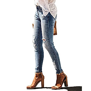 Allimy Women's High Rise Skinny Stretch Ripped Jeans High Waisted Destroyed Denim Pants Size 12