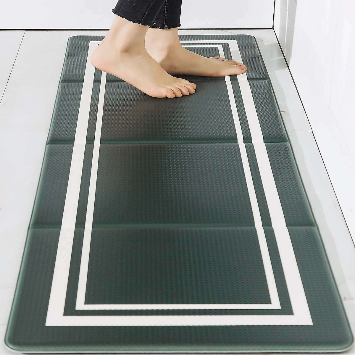 COSY HOMEER Kitchen Mat – 2/5 Inch Thick Anti Fatigue Floor Mat, Standing Desk Mat – Comfort Foldable Kitchen Rug, Easy Storage,Durable Stain Resistant Non-Slip(17" x 48", Black)