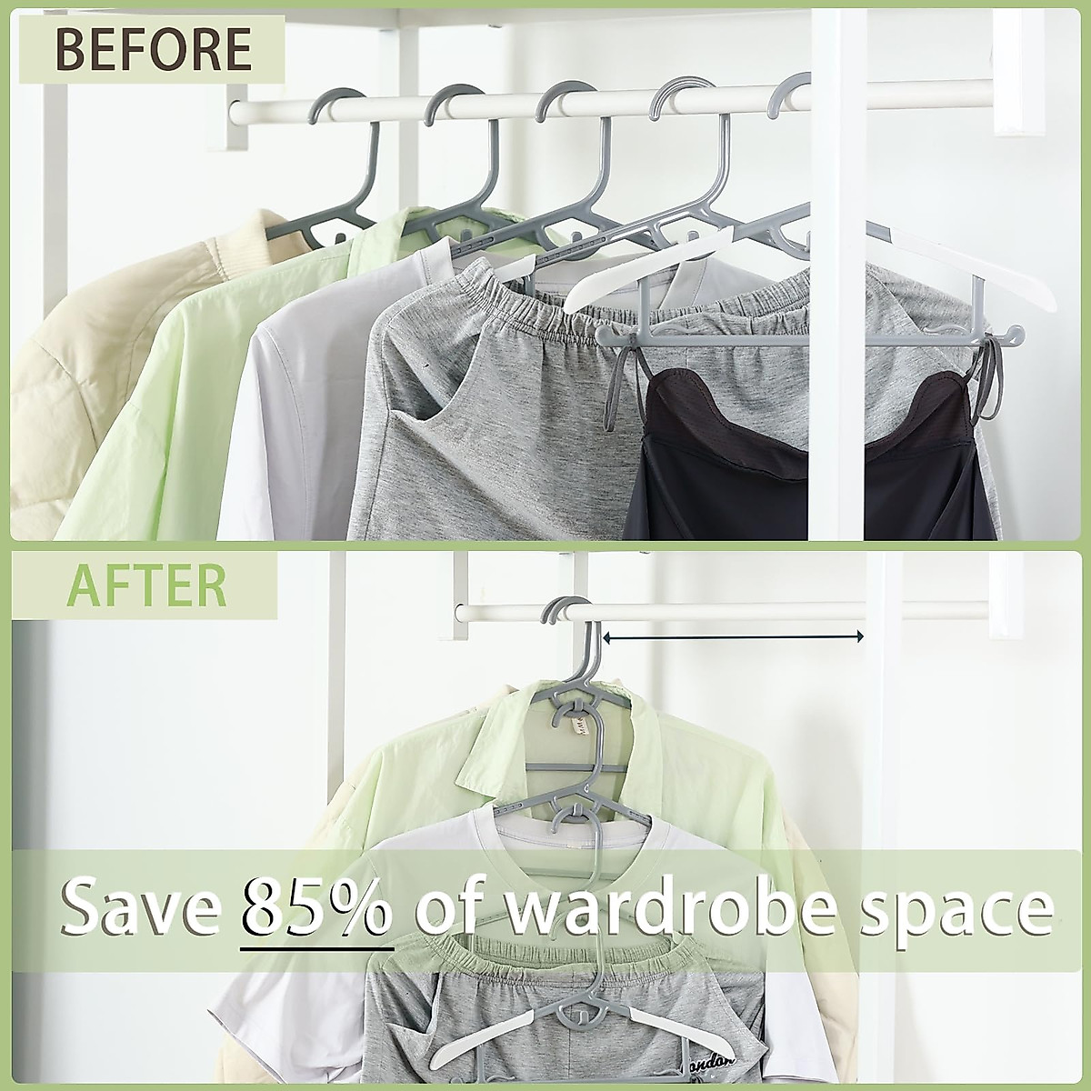 40 Kids Hangers with Clips Adjustable Hangers Grey Baby Hangers for Clothes Non Slip Childrens Hangers Toddler Hangers Kids Extendable Hanger with Hook Stackable Plastic Hangers with 20 Hanger Clips