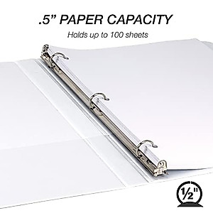 Samsill Economy 0.5 Inch 3 Ring Binder, Made in the USA, Round Ring Binder, Customizable Clear View Cover, White, 4 Pack (MP48517)