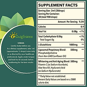 Liposomal Glutathione, Superior Absorption, Liquid Glutathione Supplement, Powerful Antioxidant, Liver Detox, Immune Enhancer, Soy-Free, Non-GMO, Vegan & Gluten Fre, 4 fl.oz,1500 mg