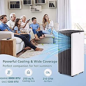 PETSITE 8000 BTU Portable Air Conditioner, 3-in-1 AC Cooling Unit with Remote Control, Dehumidifier & 24H Timer, Stand up Air Conditioner Cools Rooms up to 250 Sq.Ft, Window Kit Included