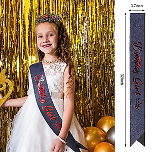 CIEHE Red and Black Birthday Decorations, Queen of Hearts Crown + Black Birthday Girl Sash Set, Birthday Crown and Sash for Women, Birthday Sash for Women Birthday Tiara, Birthday Girl Crown Birthday
