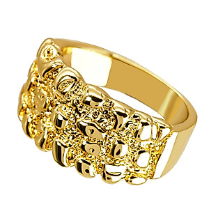 Nugget Ring 14k Gold Plated Yellow Pinky Pimp Finger Hip Hop Style For Man or Women Fashion - Size 7-12 (8)