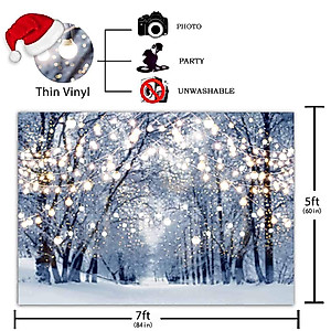Funnytree 7x5ft Winter Scene Backdrop Wonderland Snowflake Photography Background Bokeh Glitter White Snow Forest Christmas Party Decoration Tree Landscape Kids Portrait Photobooth Photo Studio Props