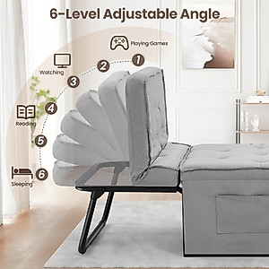 SEJOV Sofa Bed, 4 in 1 Multi-Function Sleeper Sofa, Convertible Sleeper Chair, Assembly-Free Chair Bed with Adjustable Backrest, Breathable Linen Sofa Chair for Living Room Apartment, Grey