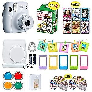 Fujifilm Instax Mini 11 Instant Camera Ice White + Shutter Compatible Carrying Case + Fuji Film Value Pack (20 Sheets) + Shutter Accessories Bundle, Color Filters, Photo Album, Assorted Frames