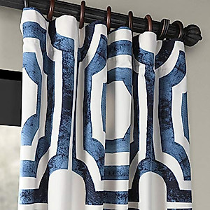 HPD Half Price Drapes Printed Cotton Curtains For Living Room 50 X 108 (1 Panel), PRTW-D23B-108, Mecca Blue