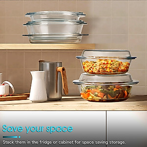 NUTRIUPS 4L Round Glass Casserole Dish with Glass Lid, Tempered Glass, Large Glass Microwave Bowls with Glass Lid