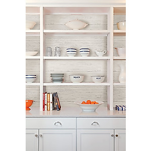 NuWallpaper NU3127 Shiplap Peel Stick Wallpaper, White & Off-White