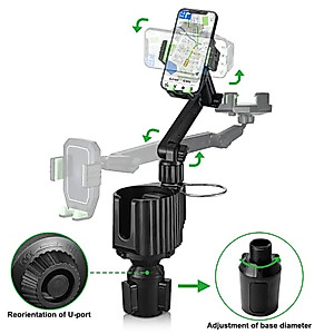 This Hill 3 in 1 Cup Holder Expander for Car 360° Rotation Cup Holder Phone Mount Compatible with iPhone/Samsung All Smartphones[2022 Upgraded 2nd Generation]